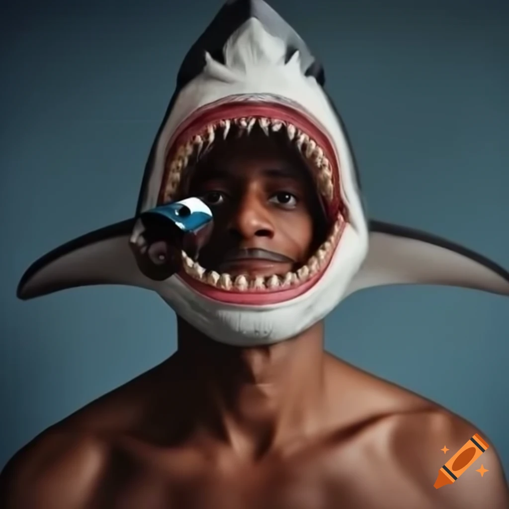 Man with one eye and shark teeth gem on head on Craiyon