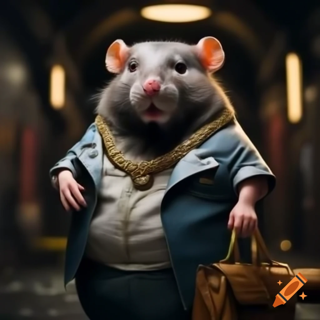 Fat rat with gold chain and watches in underground city setting on Craiyon