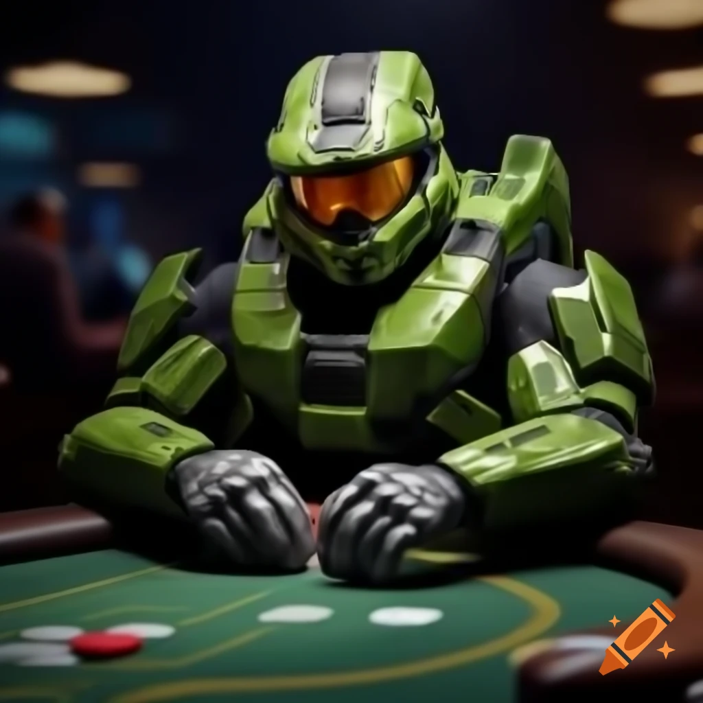 Fictional characters playing poker including Master Chief, Doom Guy, Sonic the Hedgehog, and ...