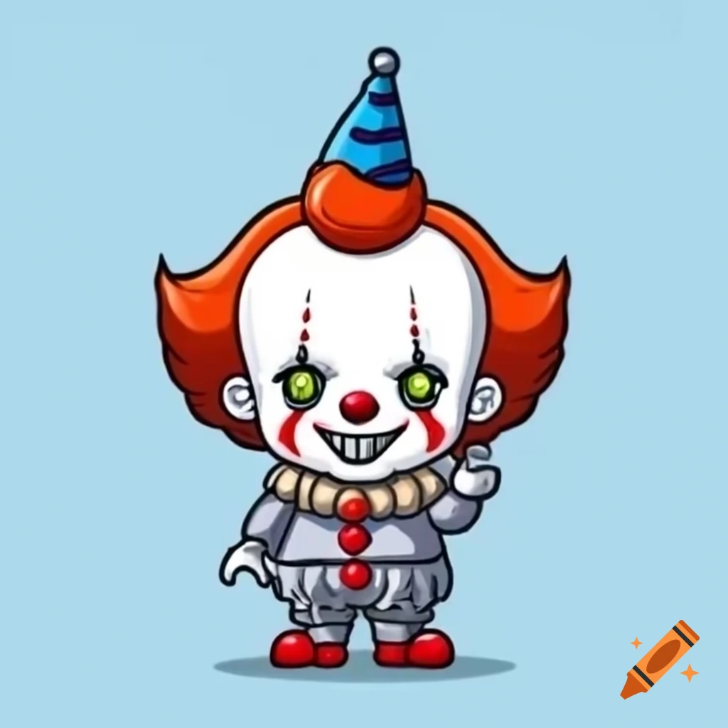 Chibi version of Pennywise character wearing a birthday hat on Craiyon