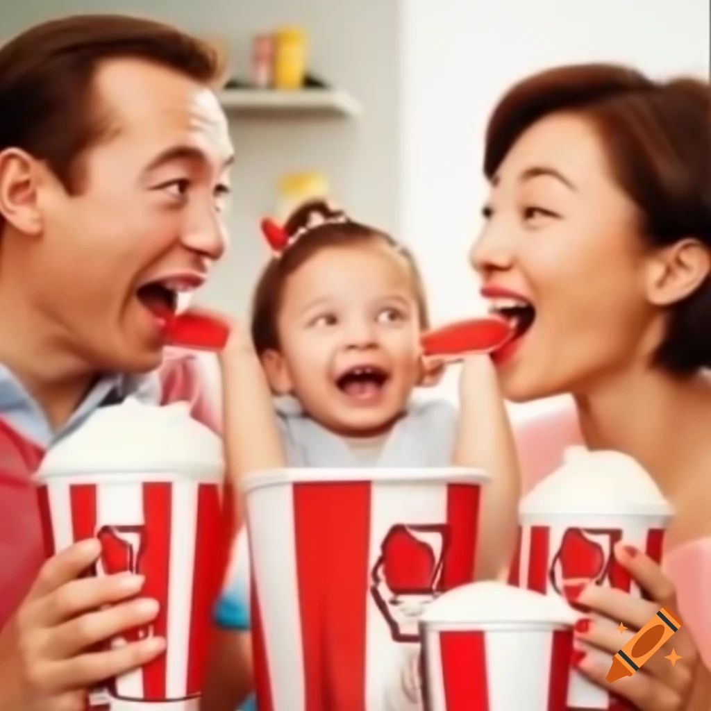 Family enjoying KFC meal with joy and happiness on Craiyon