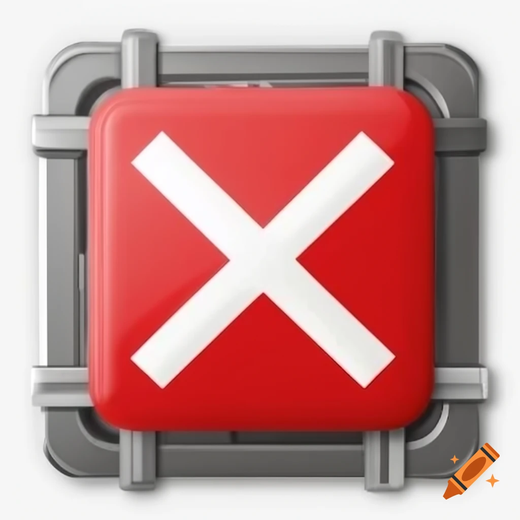 Red square close window button with white X and gray metal frame on Craiyon