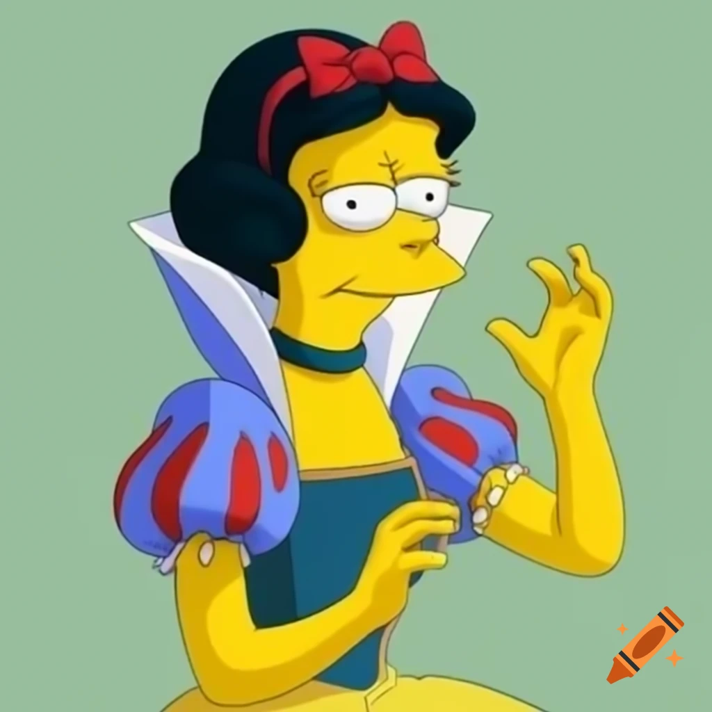 Snow White character designed in The Simpsons animation style on Craiyon