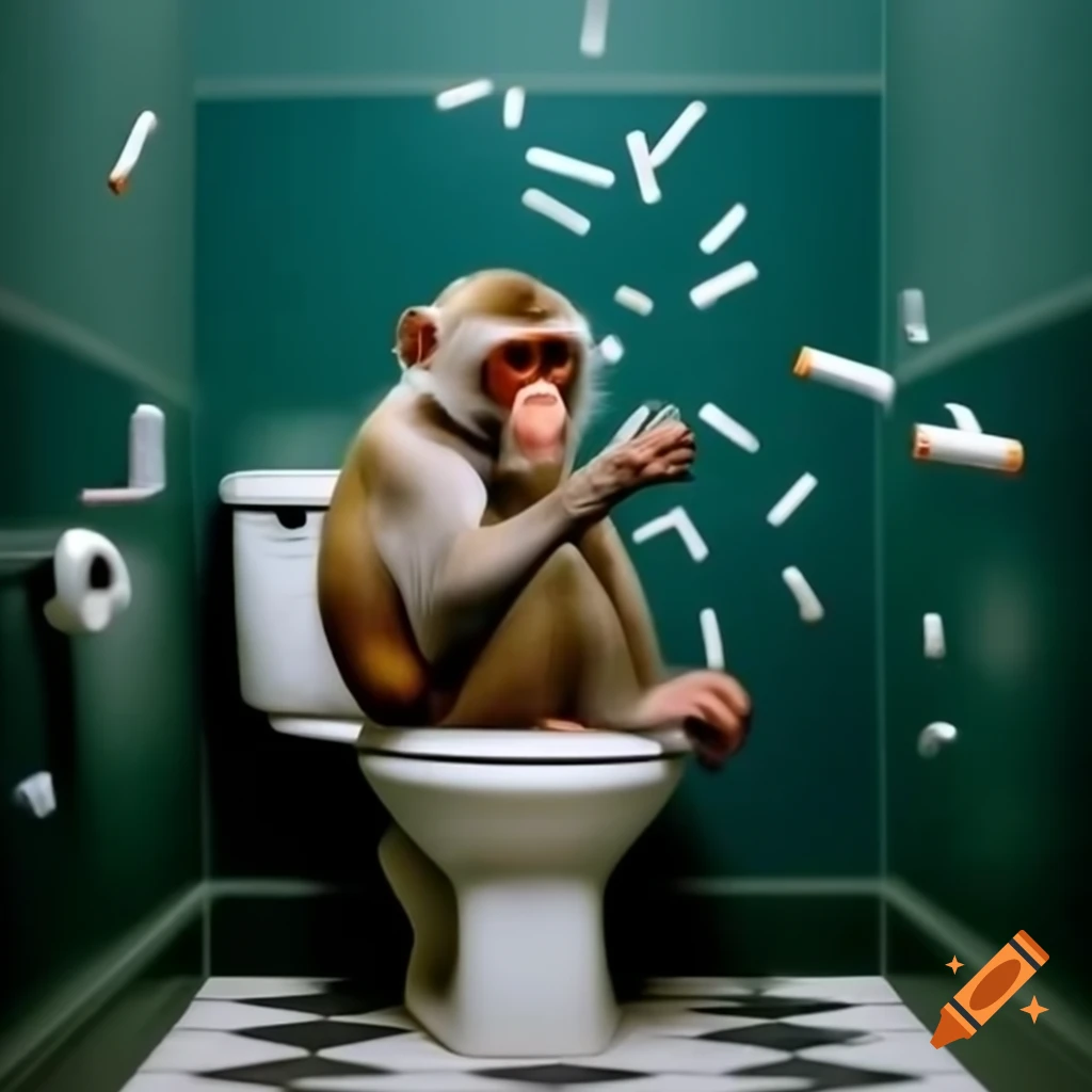 Monkey sitting on toilet smoking while watching meteors fall on Craiyon