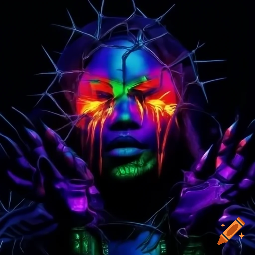 Surreal metalcore album cover with face, molten glass tears, armor ...