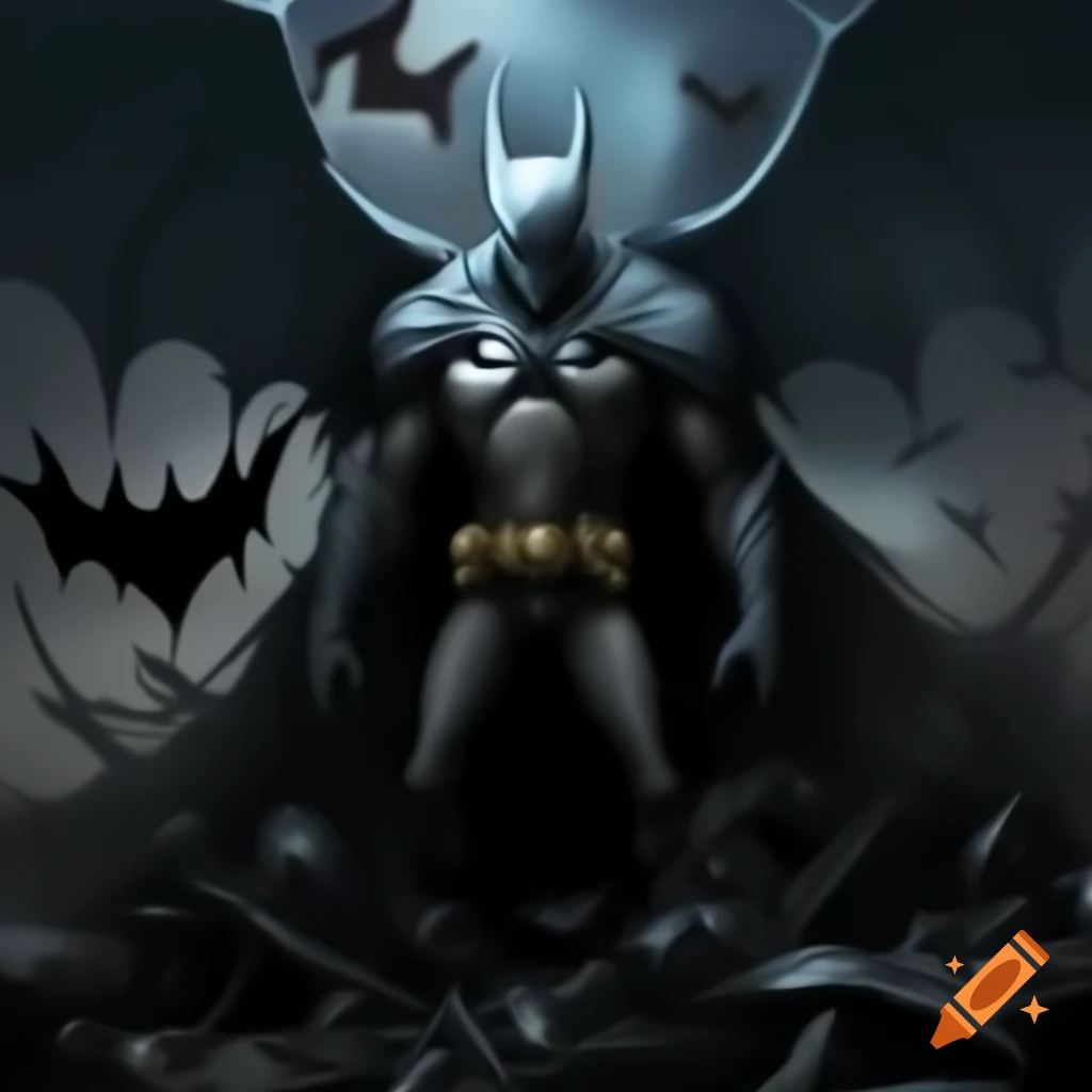 Batman in desolate graveyard with cracked armor and cold mist on Craiyon