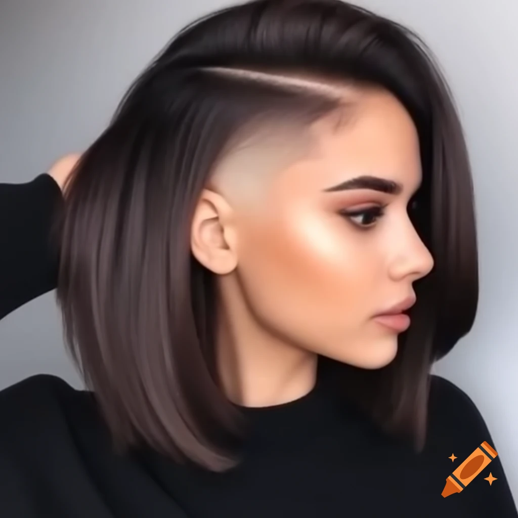 Mediterranean woman with thick dark brown hair in asymmetrical undercut ...