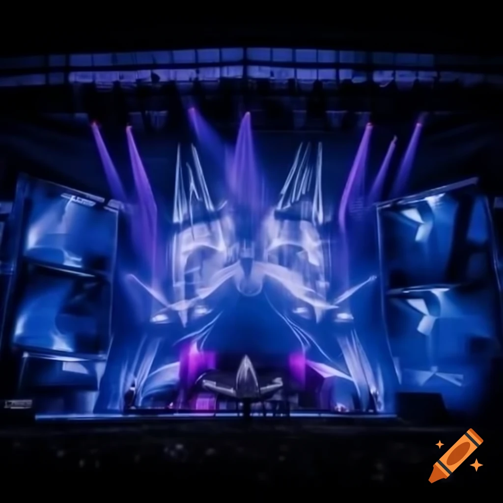 High-energy rock concert with guitars, bass, and drums amid blue ...