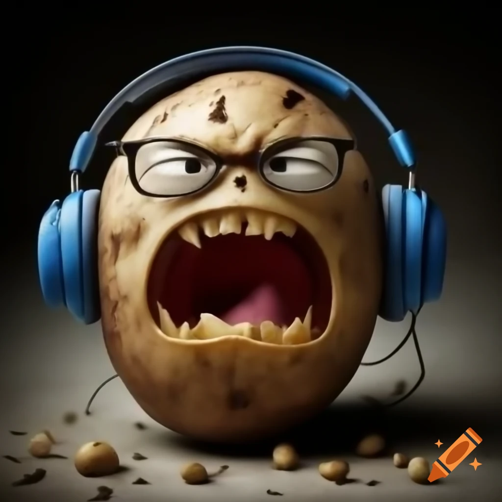 Angry potato with rotten teeth and spectacles, humorous art on Craiyon