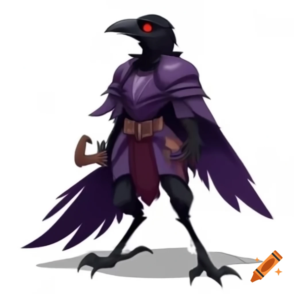 Black female humanoid raven in purple cloak and evil armor wielding ...