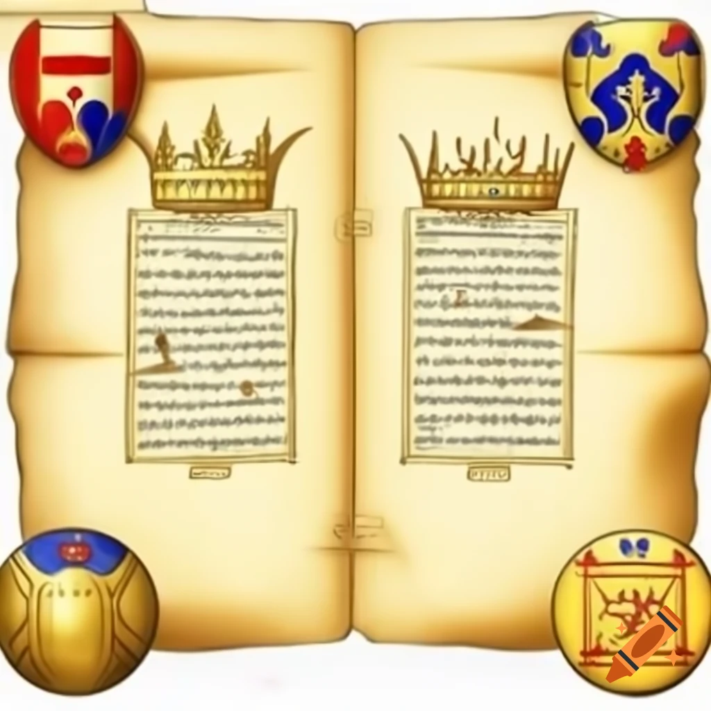 Old medieval parchment illustration with English celebration text on ...