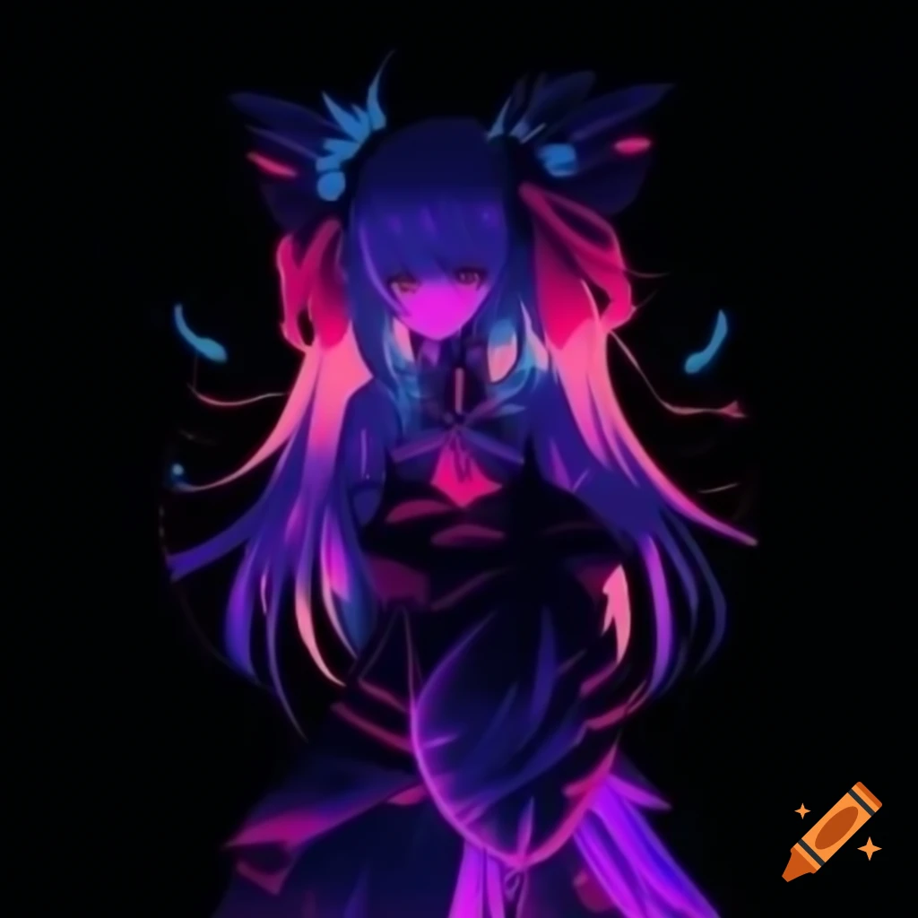 Dark AMOLED wallpaper featuring colorful anime waifu design on Craiyon