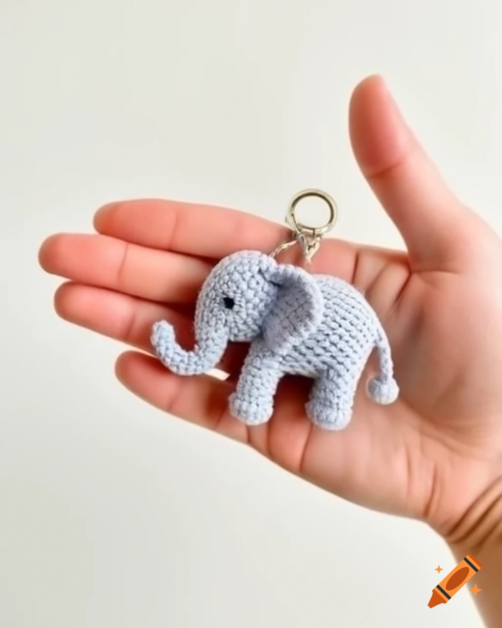 Crocheted elephant keychain held in hand on Craiyon
