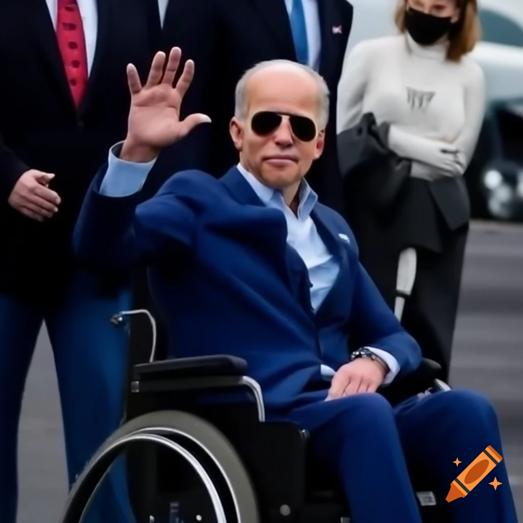 Joe Biden performing a dance move in a wheelchair, inspired by 90s ...