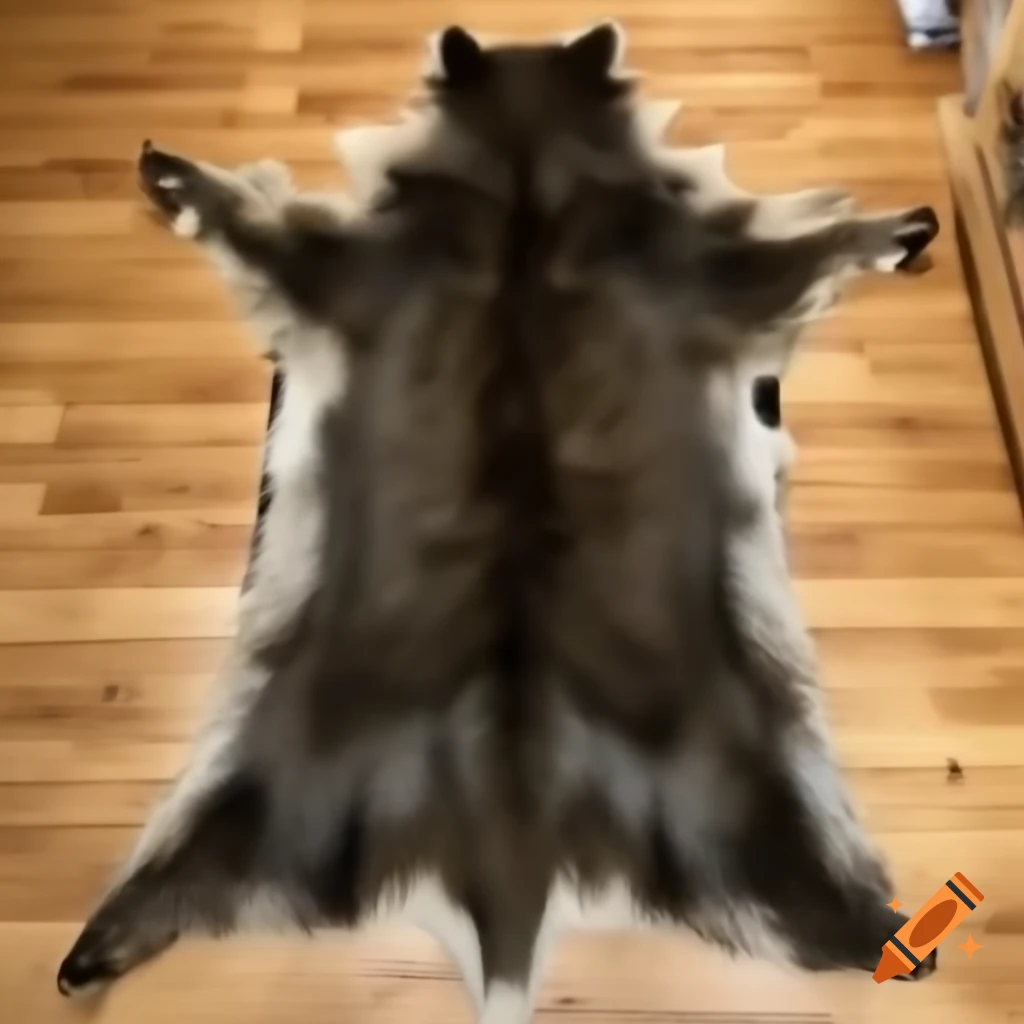 Taxidermy werewolf head attached to pelt used as a rug on Craiyon