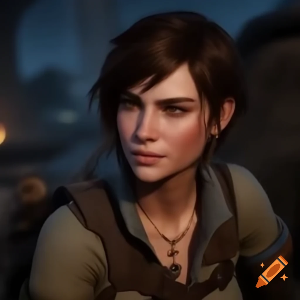 Tough female rogue in fantasy setting with short cropped hair and ...