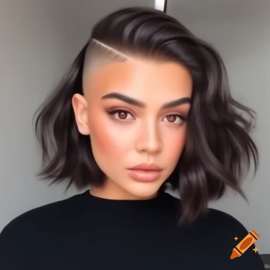 Mediterranean woman with asymmetrical bob and thick dark brown hair on ...