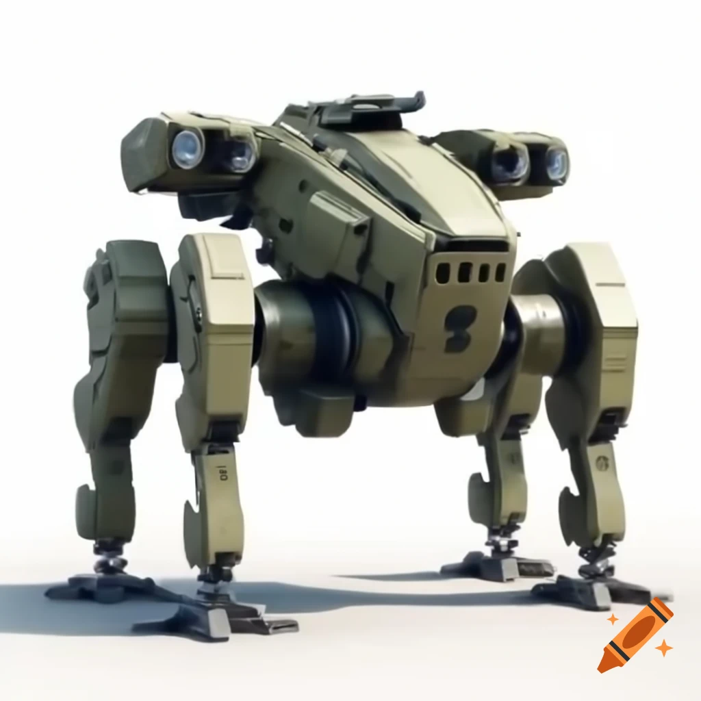 Streamlined recon mech inspired by military tanks on white background ...
