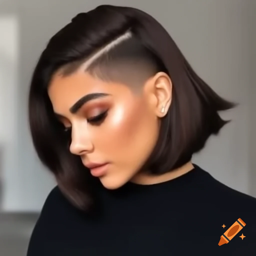 Mediterranean woman with thick dark brown hair in asymmetrical undercut ...