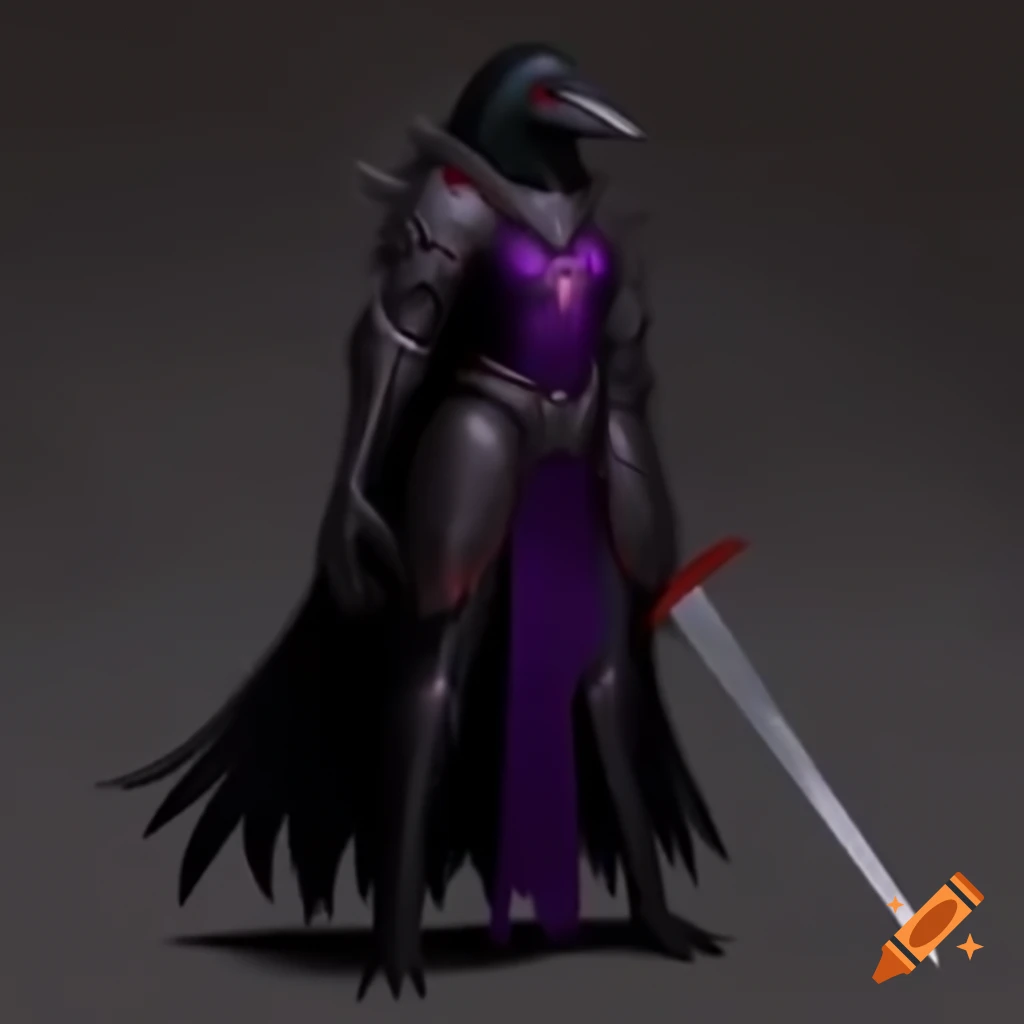 Black female humanoid raven in purple cloak and evil armor wielding ...