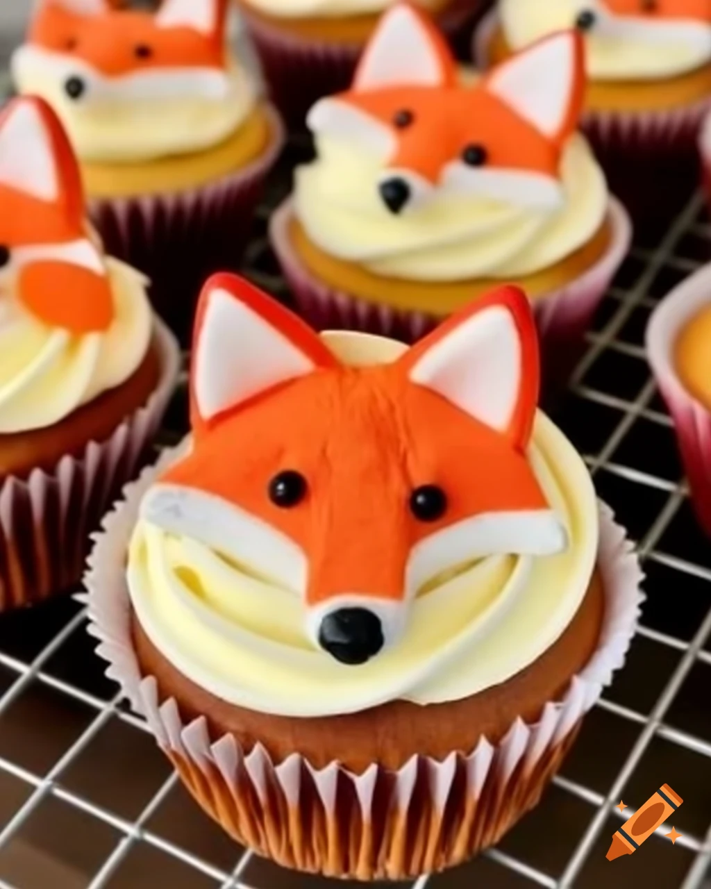 Fox-shaped cupcakes baking in the oven, professional food photography ...