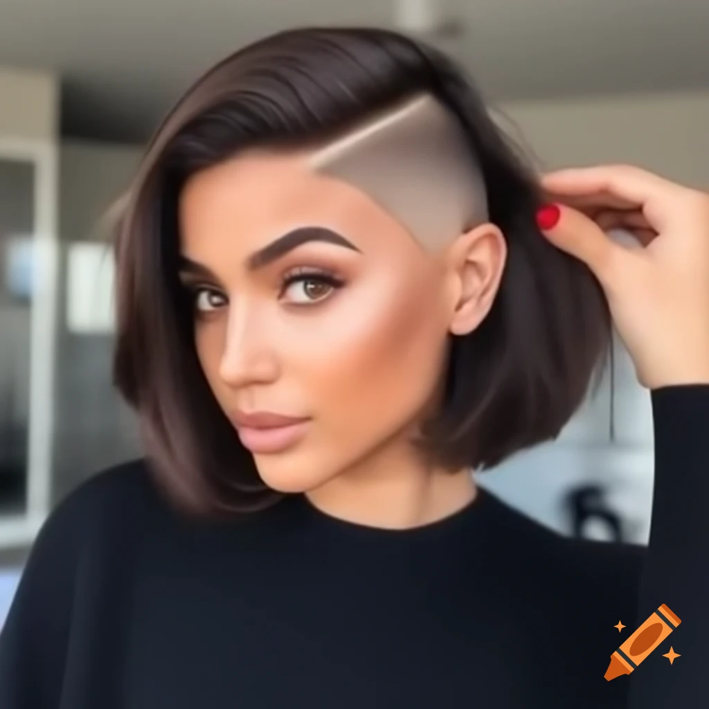 Mediterranean woman with asymmetrical bob and thick dark brown hair on ...