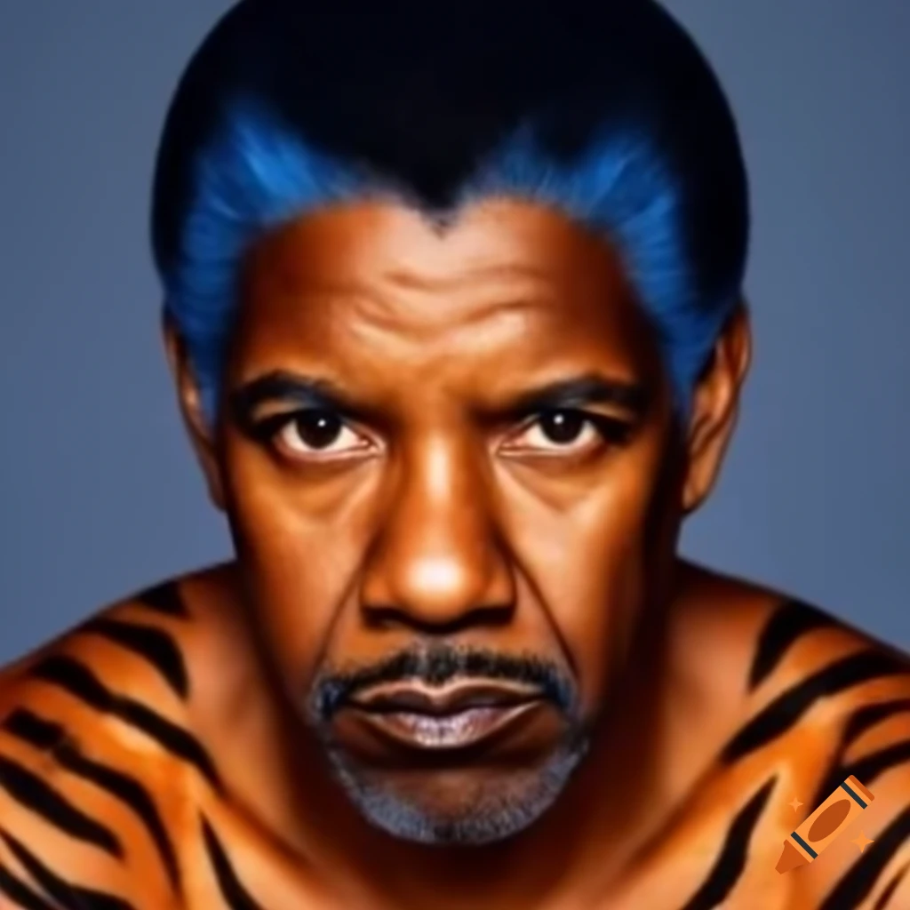 Muscular character resembling Denzel Washington with tiger-style makeup ...