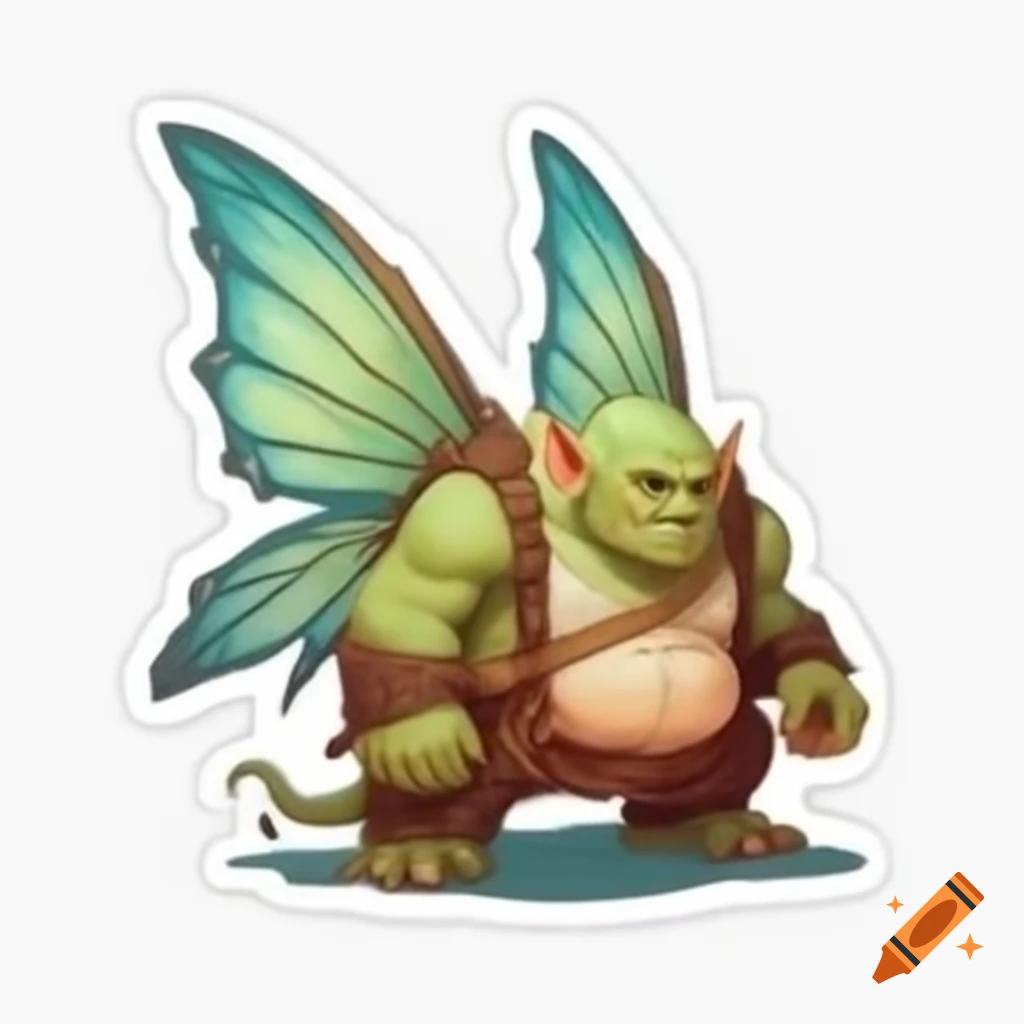 Kawaii sticker of a fairy ogre with giant wings on Craiyon