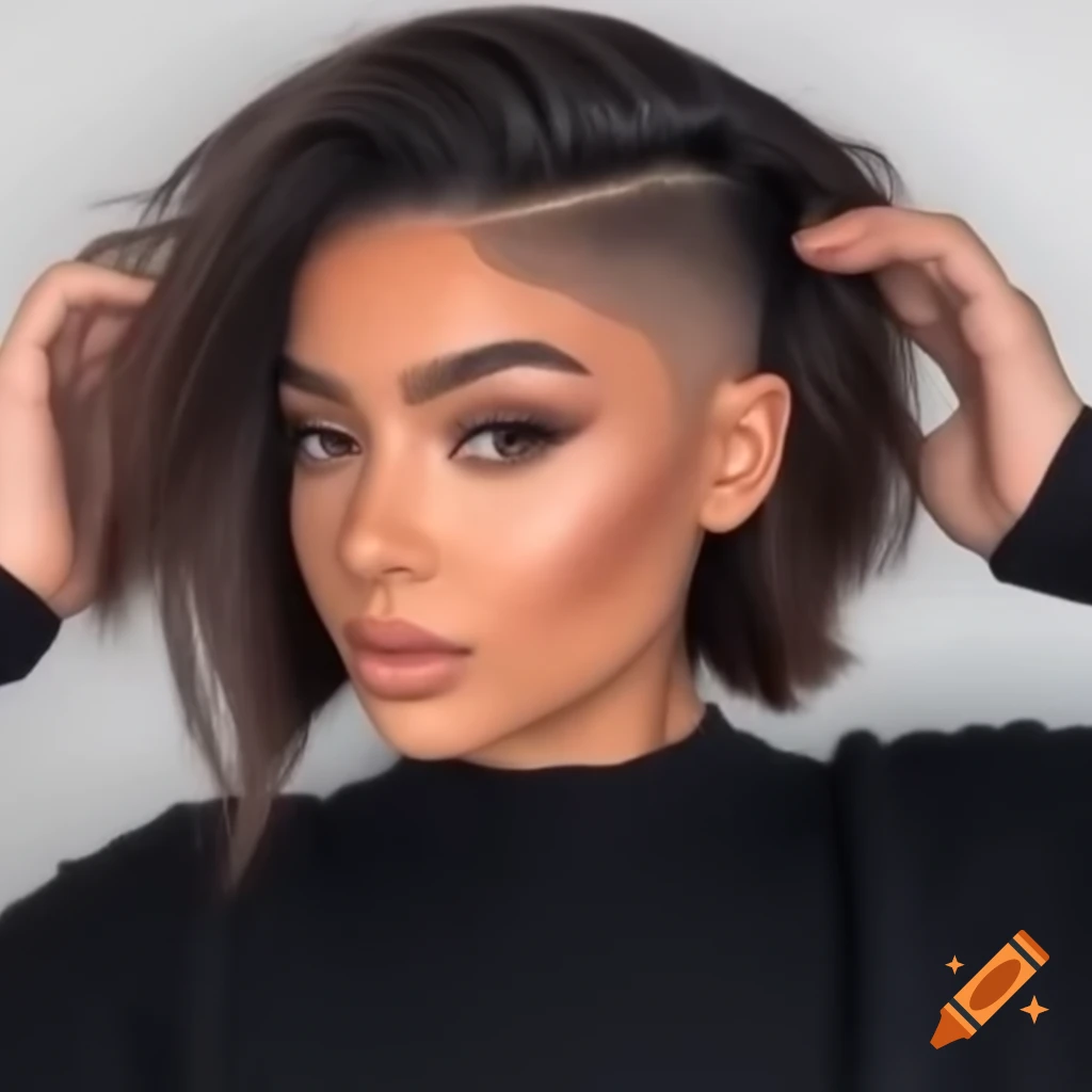 Mediterranean woman with thick dark brown hair in asymmetrical undercut ...