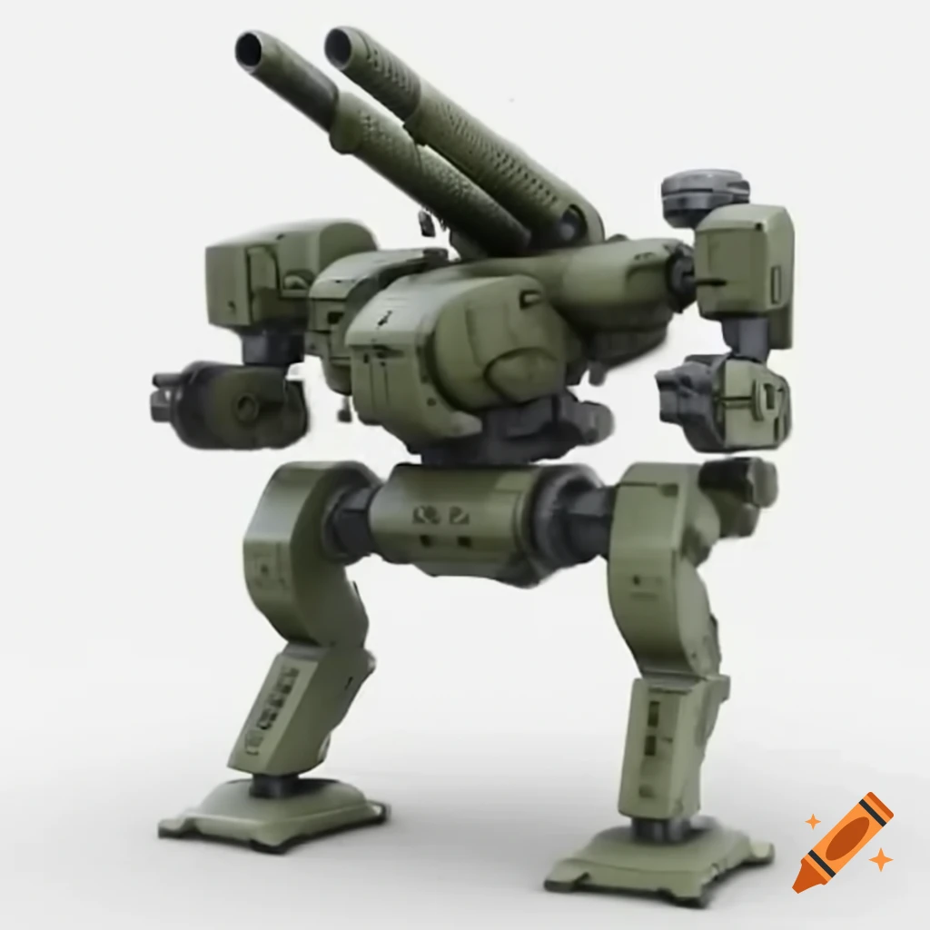Streamlined recon mech with military tank inspirations and arm-mounted ...