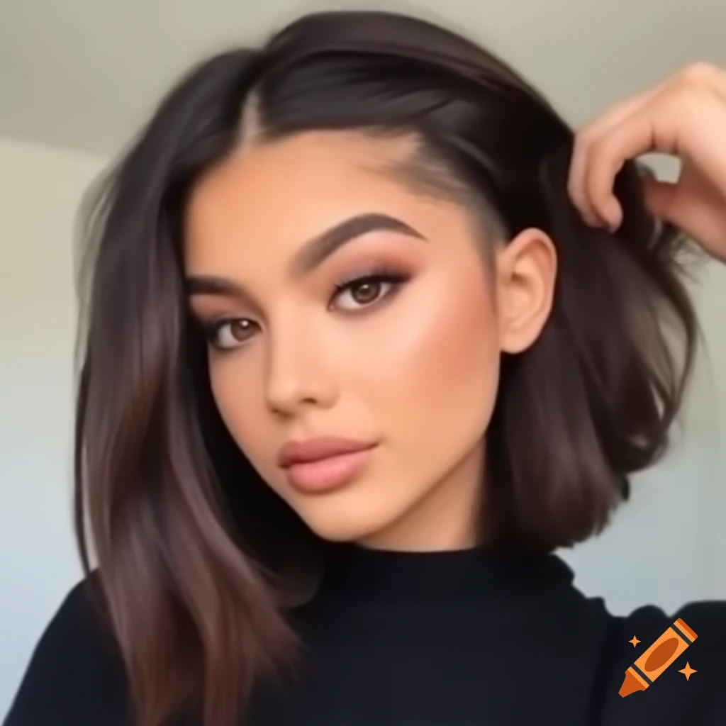 Mediterranean woman with thick dark brown hair in asymmetrical bob ...