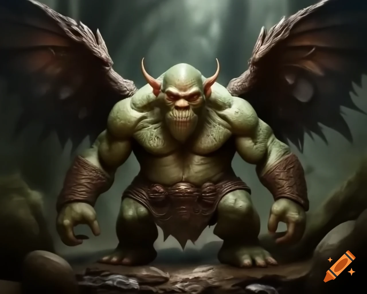 Fairy ogre with giant wings in digital art, watercolors, pointillism ...