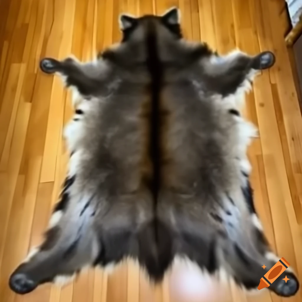 Taxidermy werewolf head attached to pelt used as a rug on Craiyon