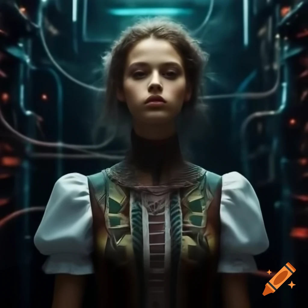 Polish girl in folk dress with a cyber hacker twist on Craiyon