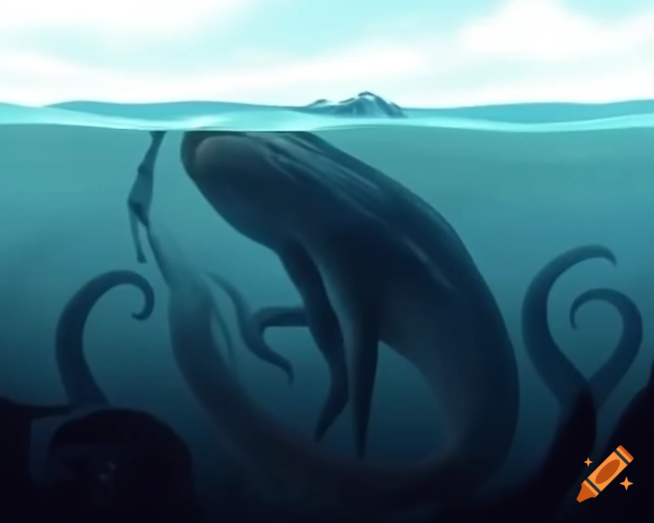 Enormous deep-sea creature surfacing, evoking mysterious prehistoric ...