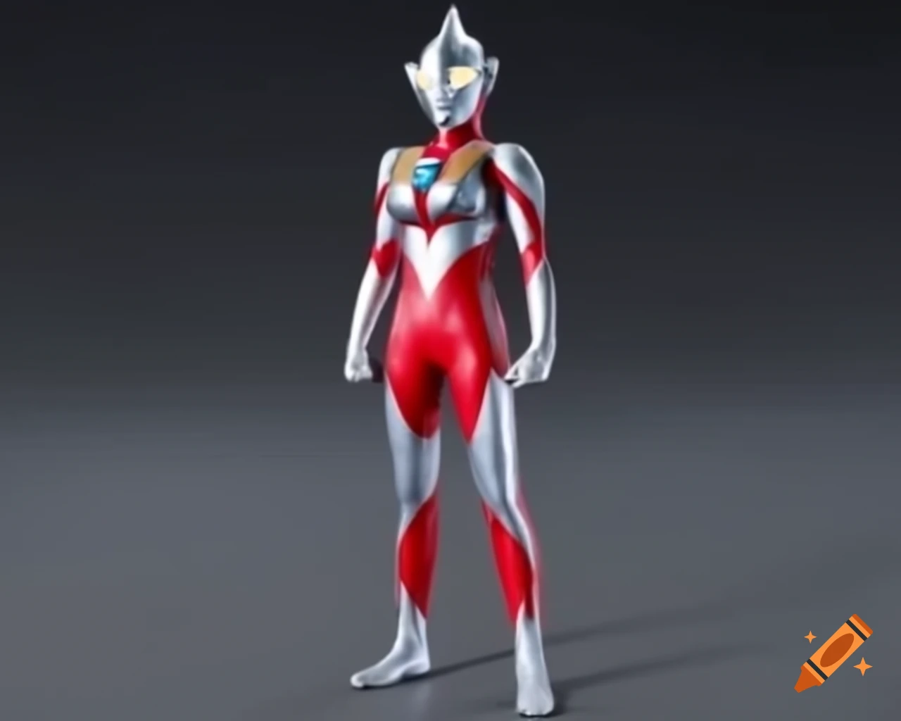 Female Ultraman in red and silver suit with color-timer on Craiyon