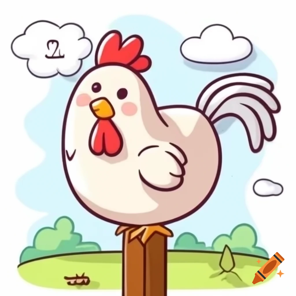 Outline drawing of a cute rooster crowing on a post for coloring on Craiyon