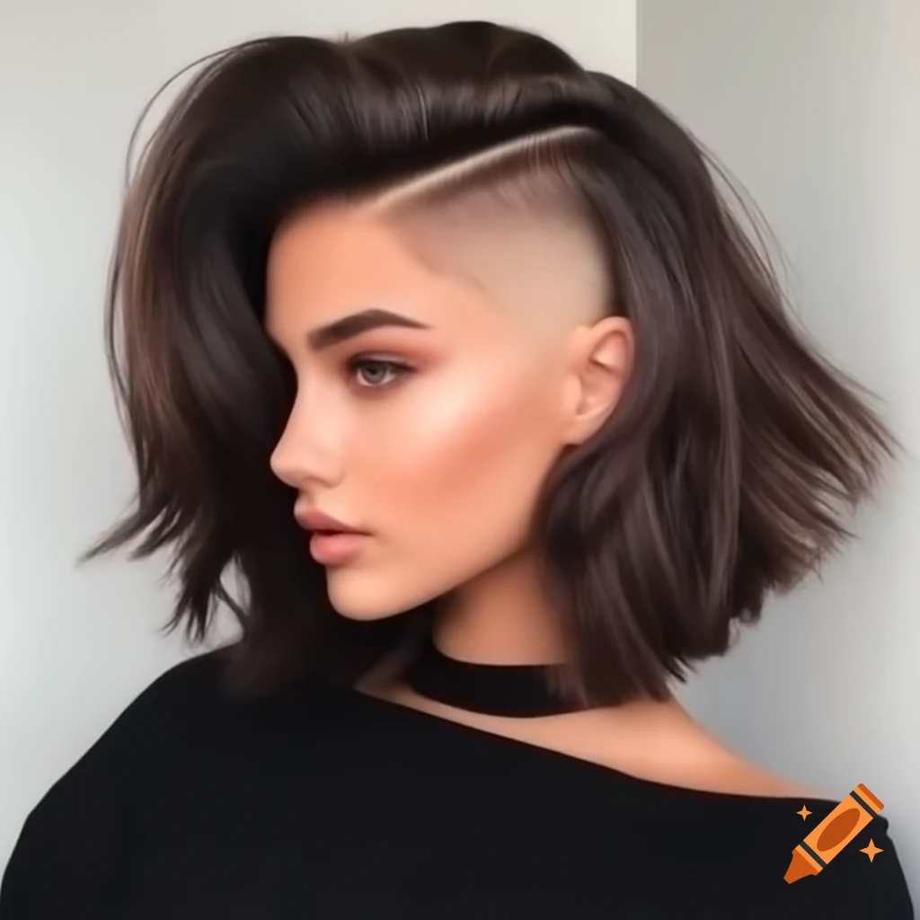 Mediterranean woman with asymmetrical bob and thick dark brown hair on ...