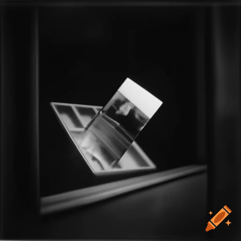 Photographic print emerging from developing tray in a darkroom on Craiyon