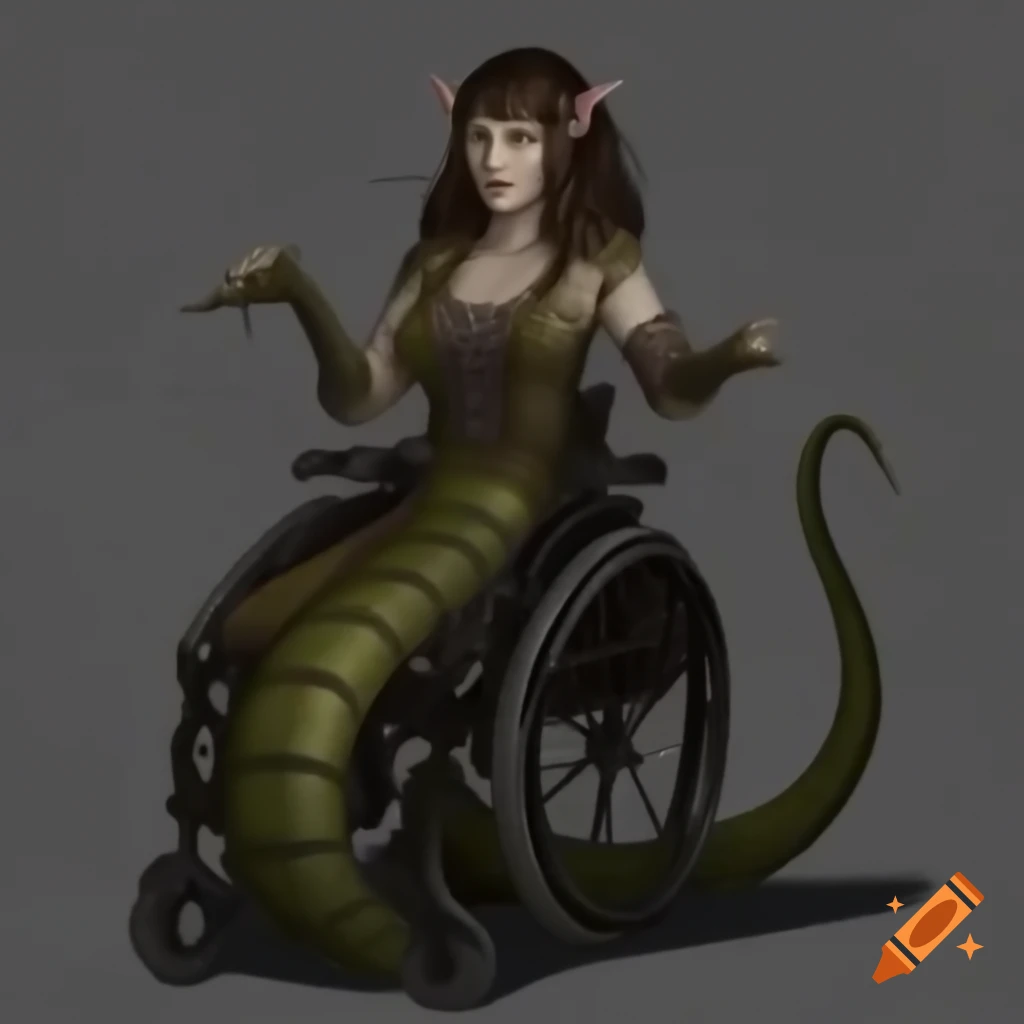 Marilith naga character in wheelchair, fantasy concept on Craiyon