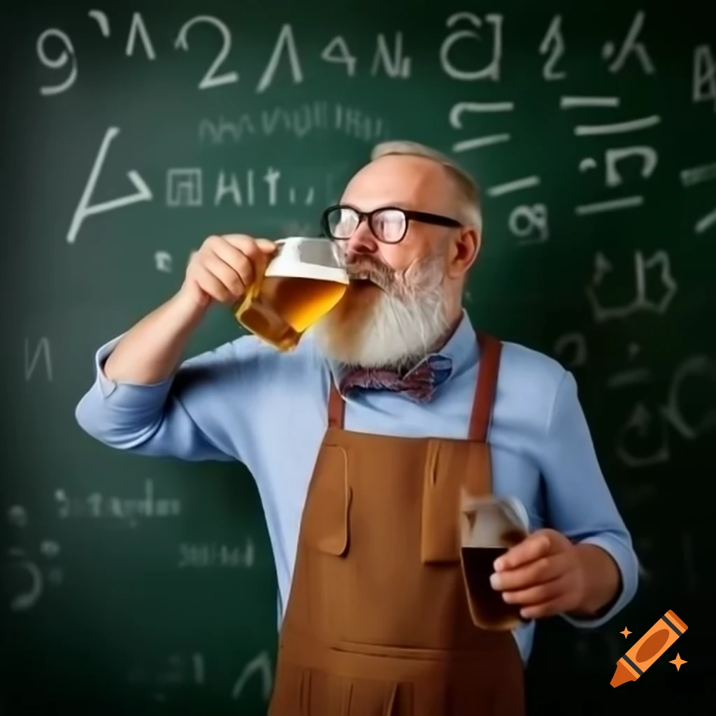 Old professor with gray beard and glasses enjoying beer in front of ...