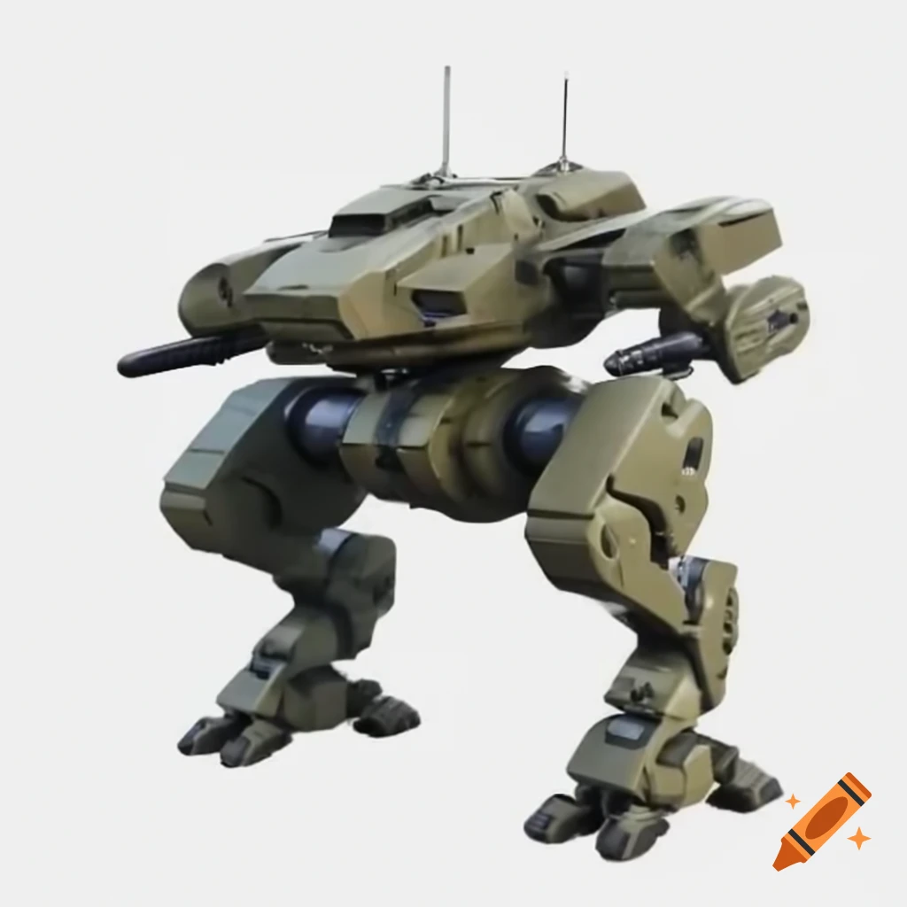 Streamlined recon mech inspired by military tanks on white background ...