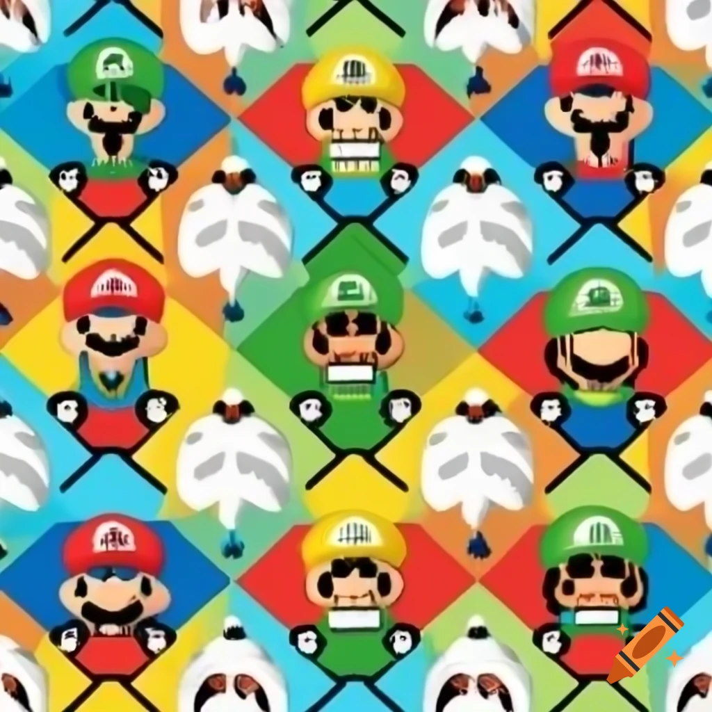 Super Mario Brothers Nintendo inspired tiki pattern design on Craiyon