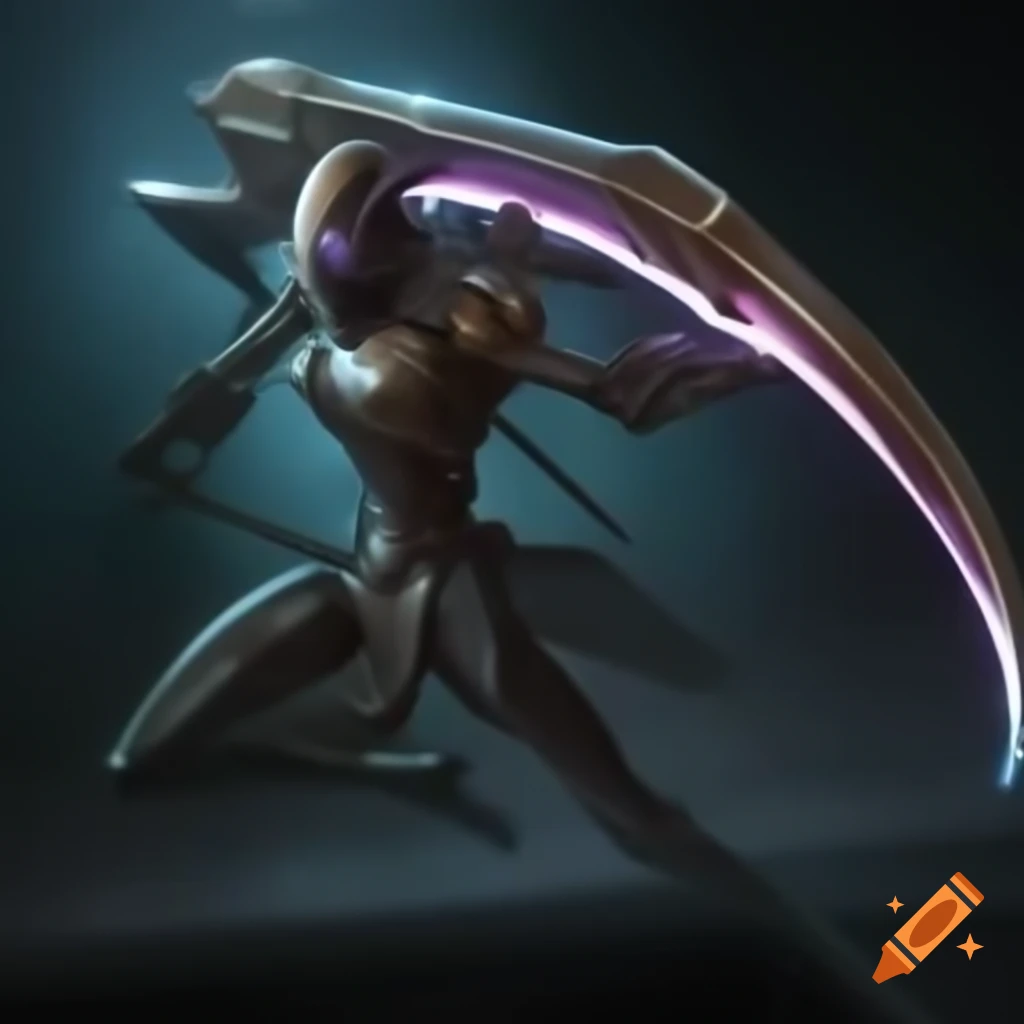 Full body sci-fi duelist wielding a tech scythe on Craiyon