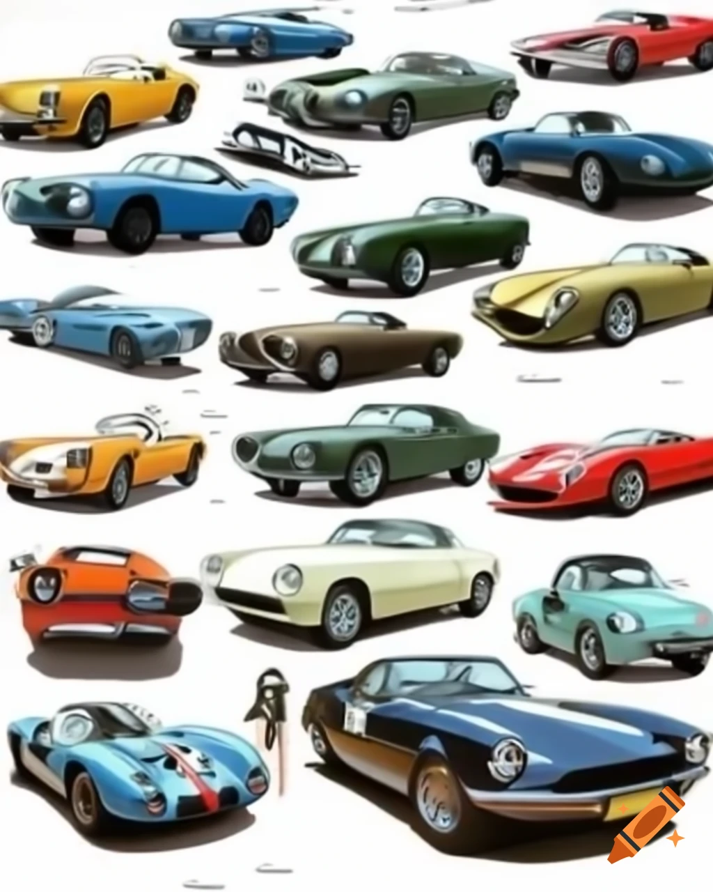 Collage of vintage, classic, and modern sports cars with a futuristic ...