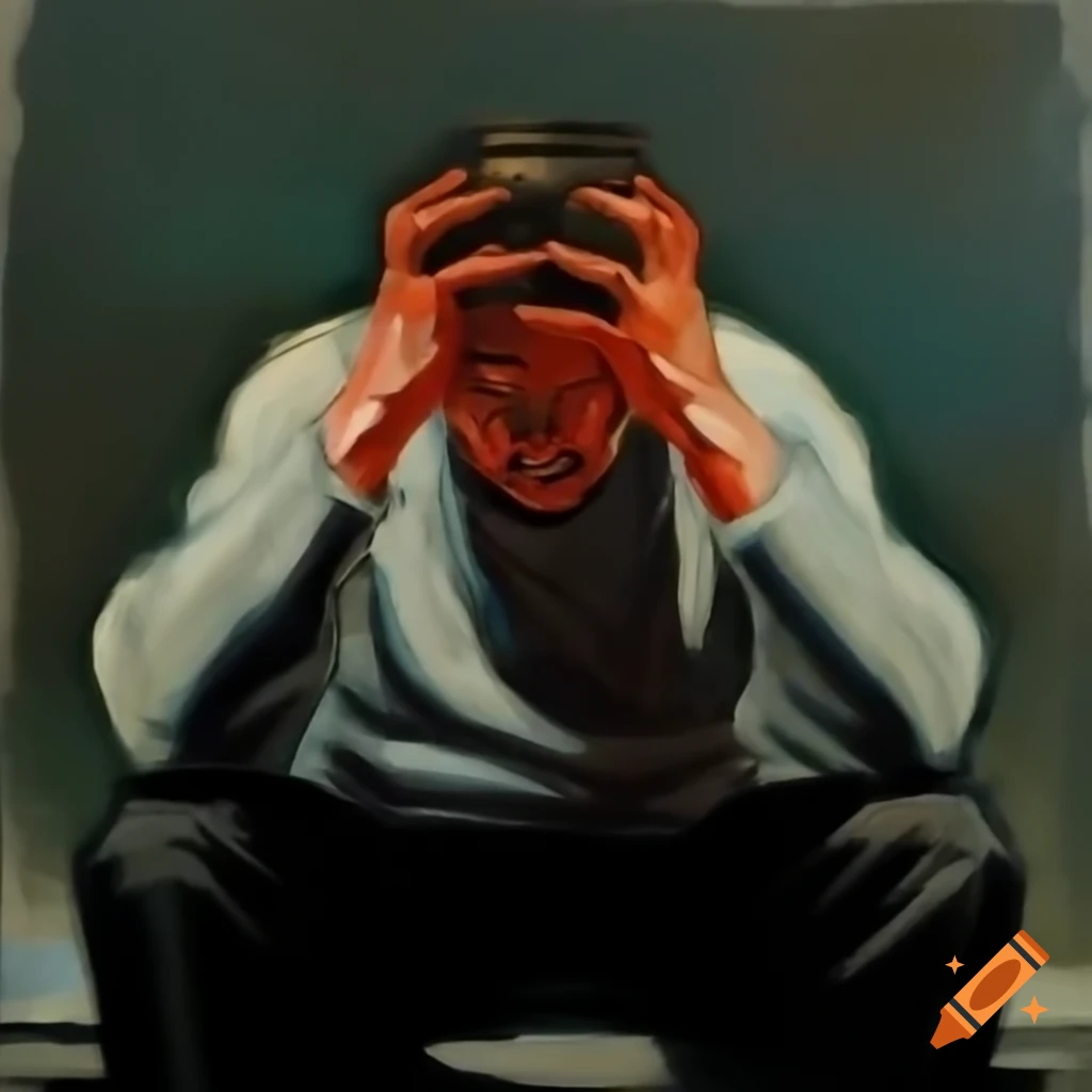 Abstract expressionist painting depicting a man in discomfort ...