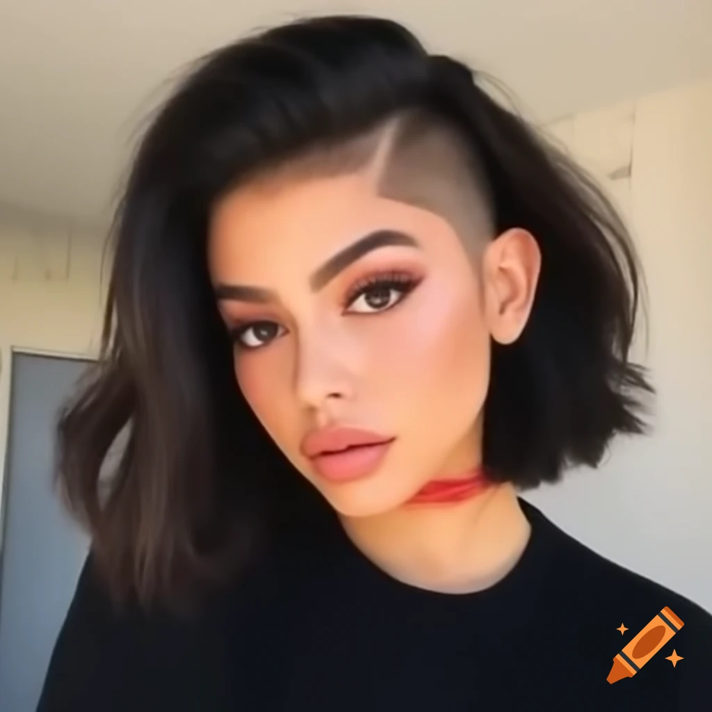 Young Mediterranean woman with thick dark brown hair in asymmetrical ...