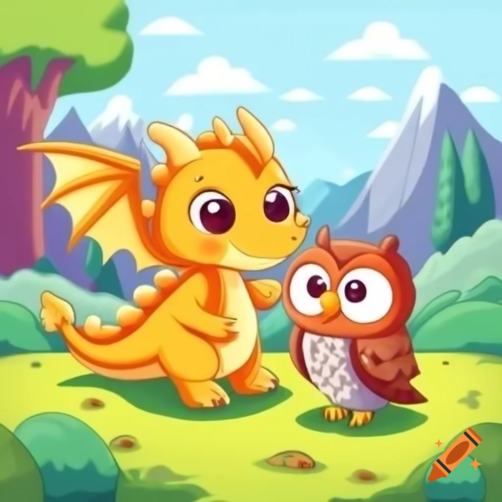 Cute Dragon And Owl Engaging In Conversation In A Fantasy Realm On Craiyon