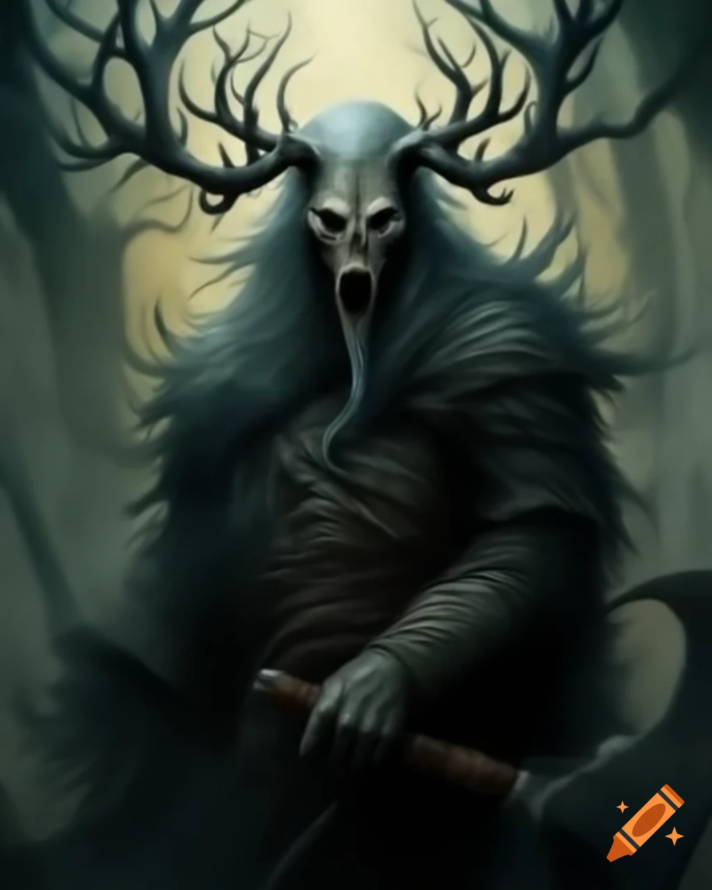 Creepy ghost Viking wendigo in dark fantasy watercolor pointillism on ...