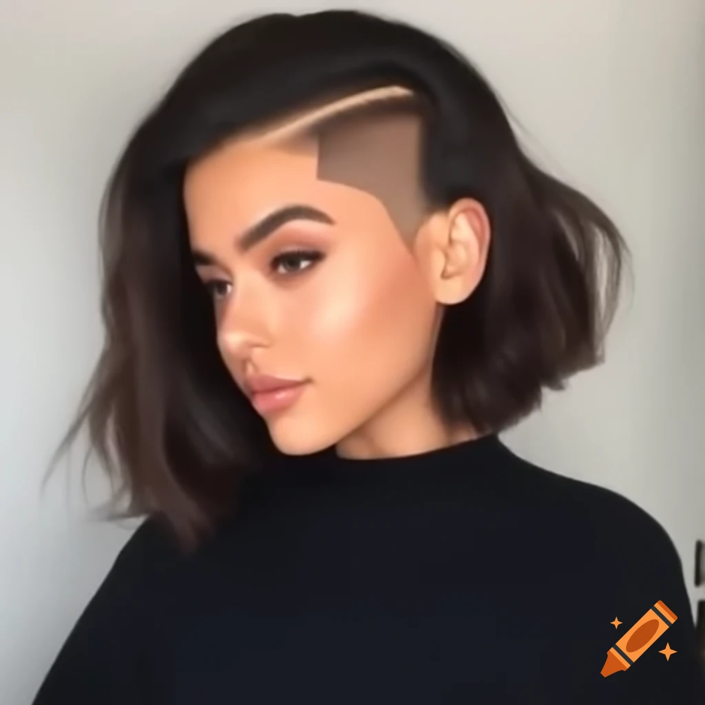 Mediterranean woman with thick dark brown asymmetrical bob hairstyle on ...